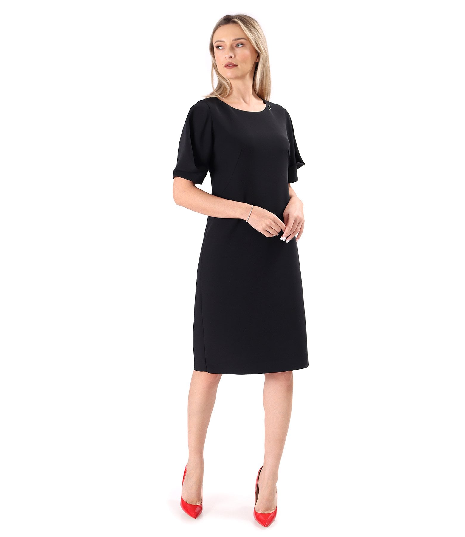 Rochie eleganta din stofa elastica cu viscoza negru - YOKKO