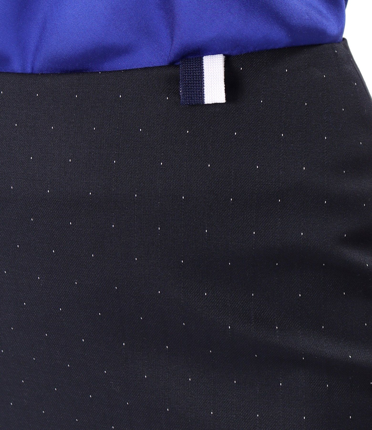 Fusta office din stofa cu picouri bleumarin - YOKKO