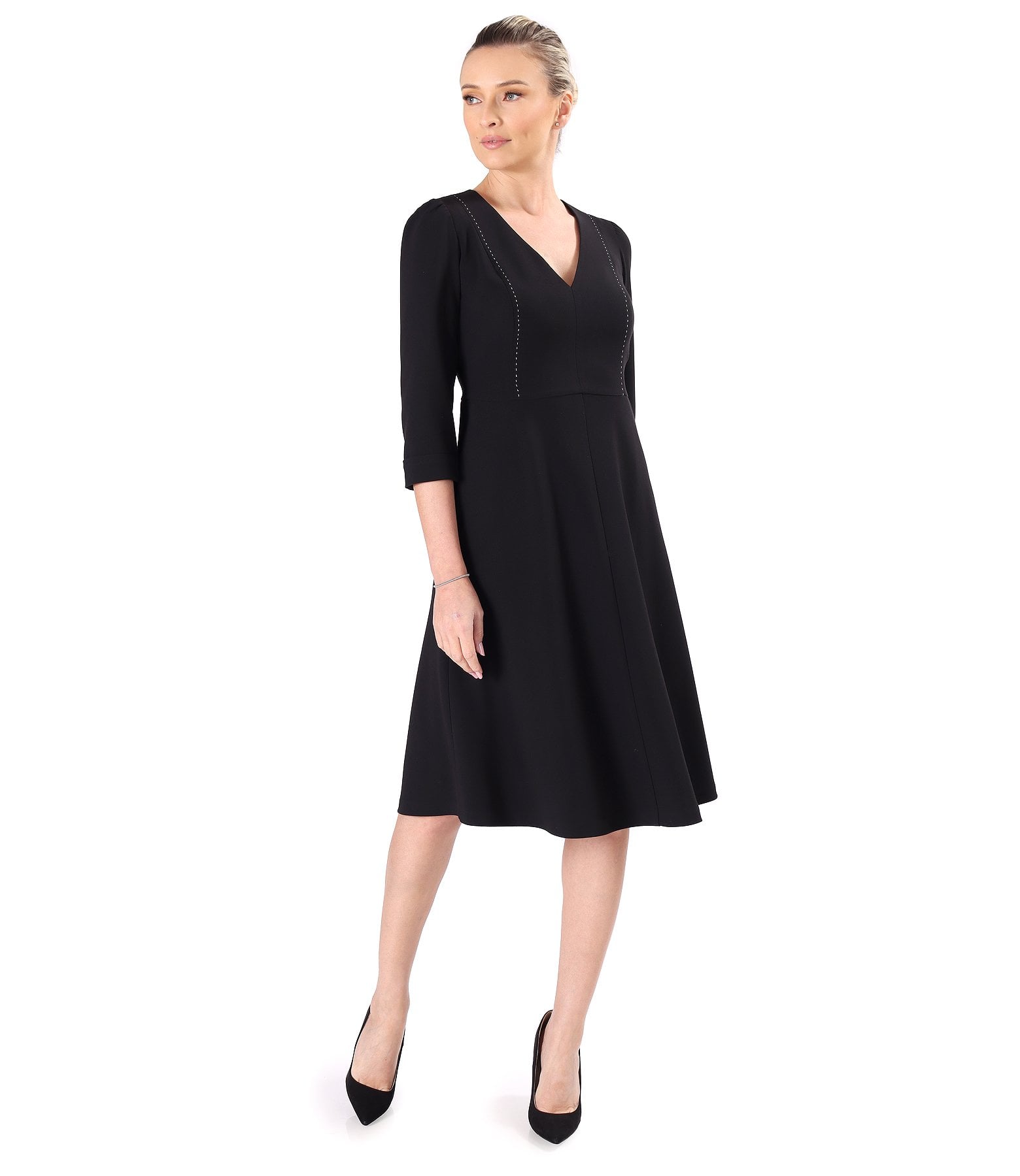 Rochie office clos din stofa elastica cu viscoza negru - YOKKO
