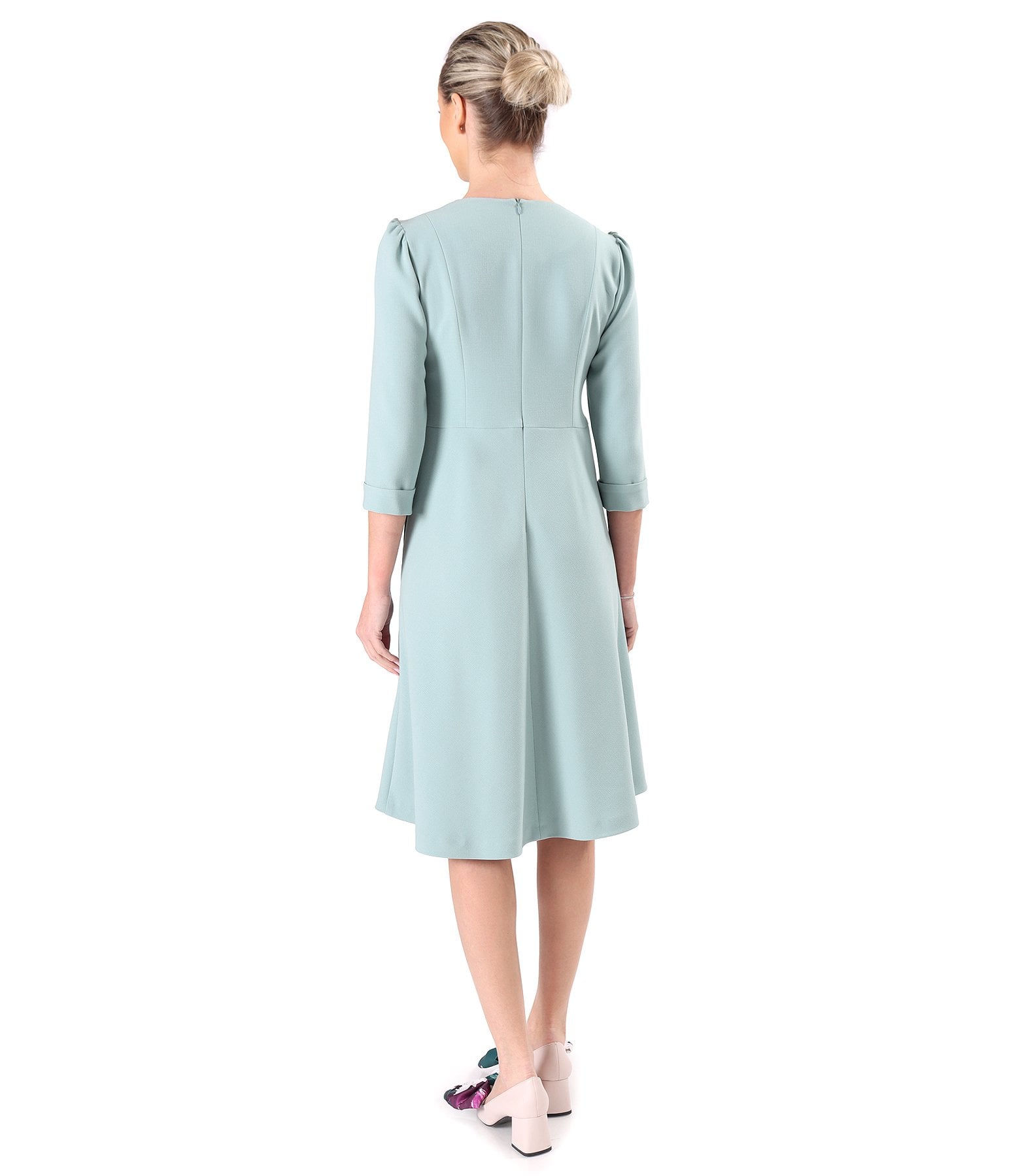 Rochie office clos din stofa elastica cu viscoza verde menta - YOKKO