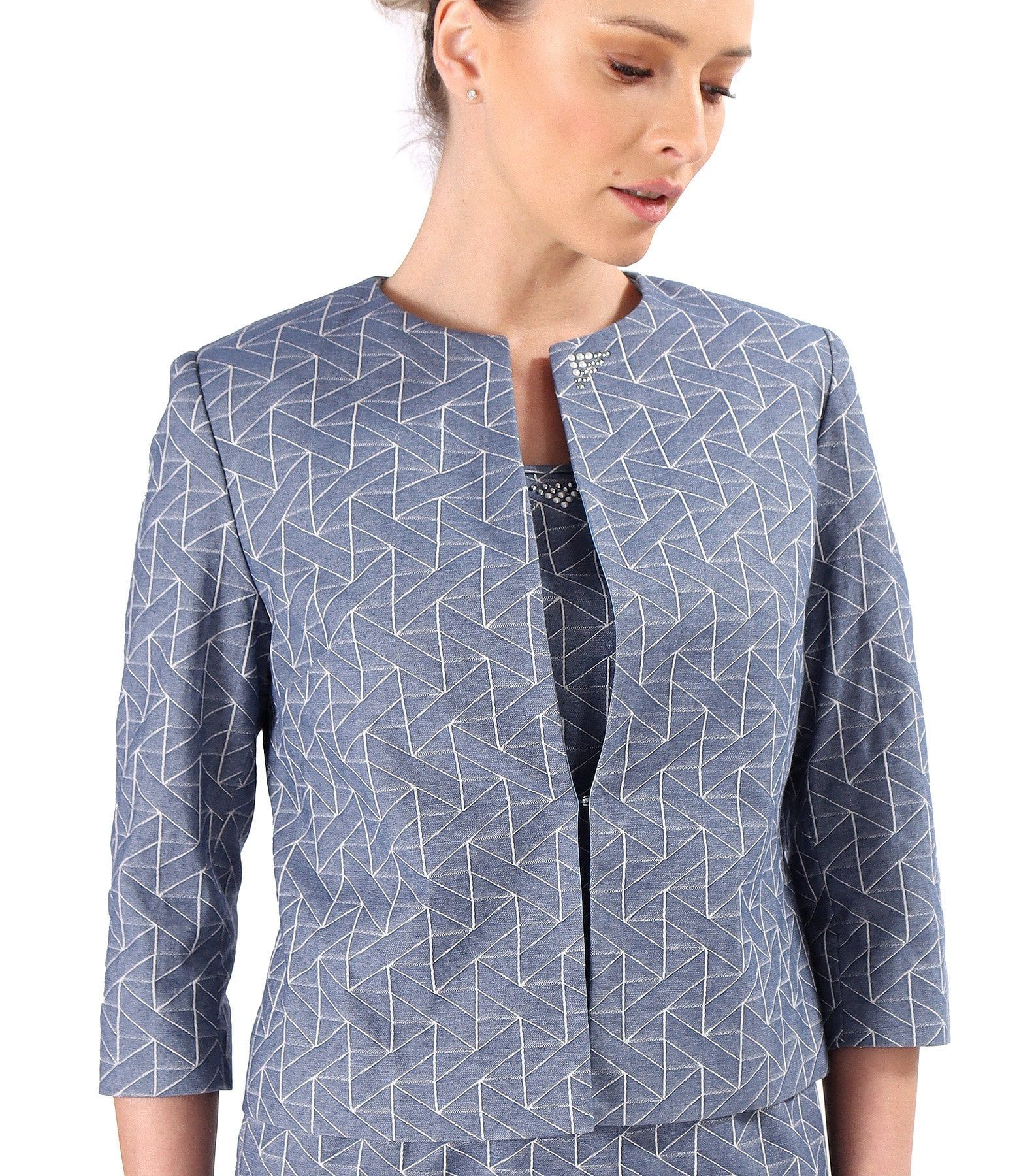 Sacou elegant din bumbac elastic tip denim albastru - YOKKO