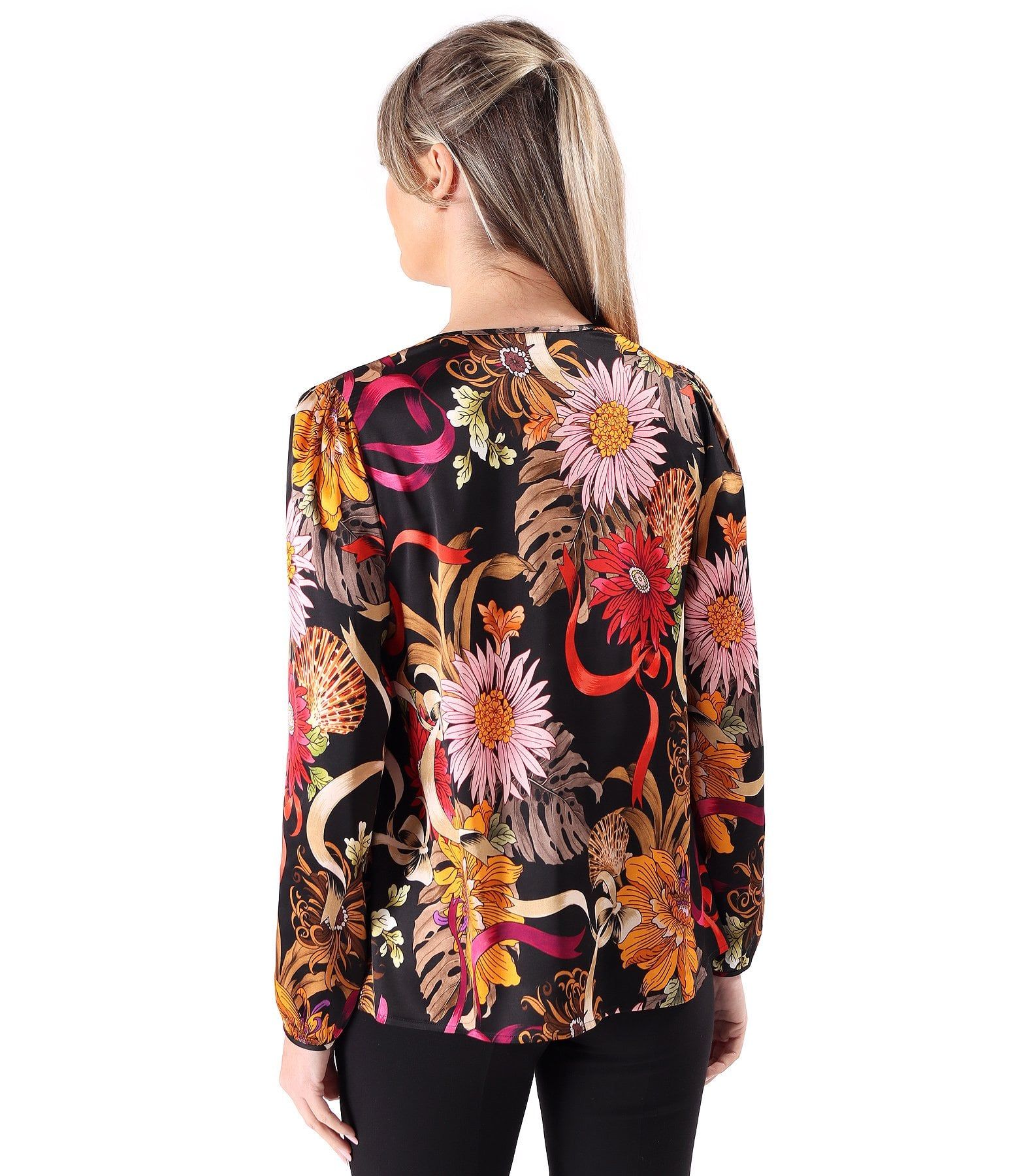 Bluza eleganta cu decolteu suprapus negru - YOKKO