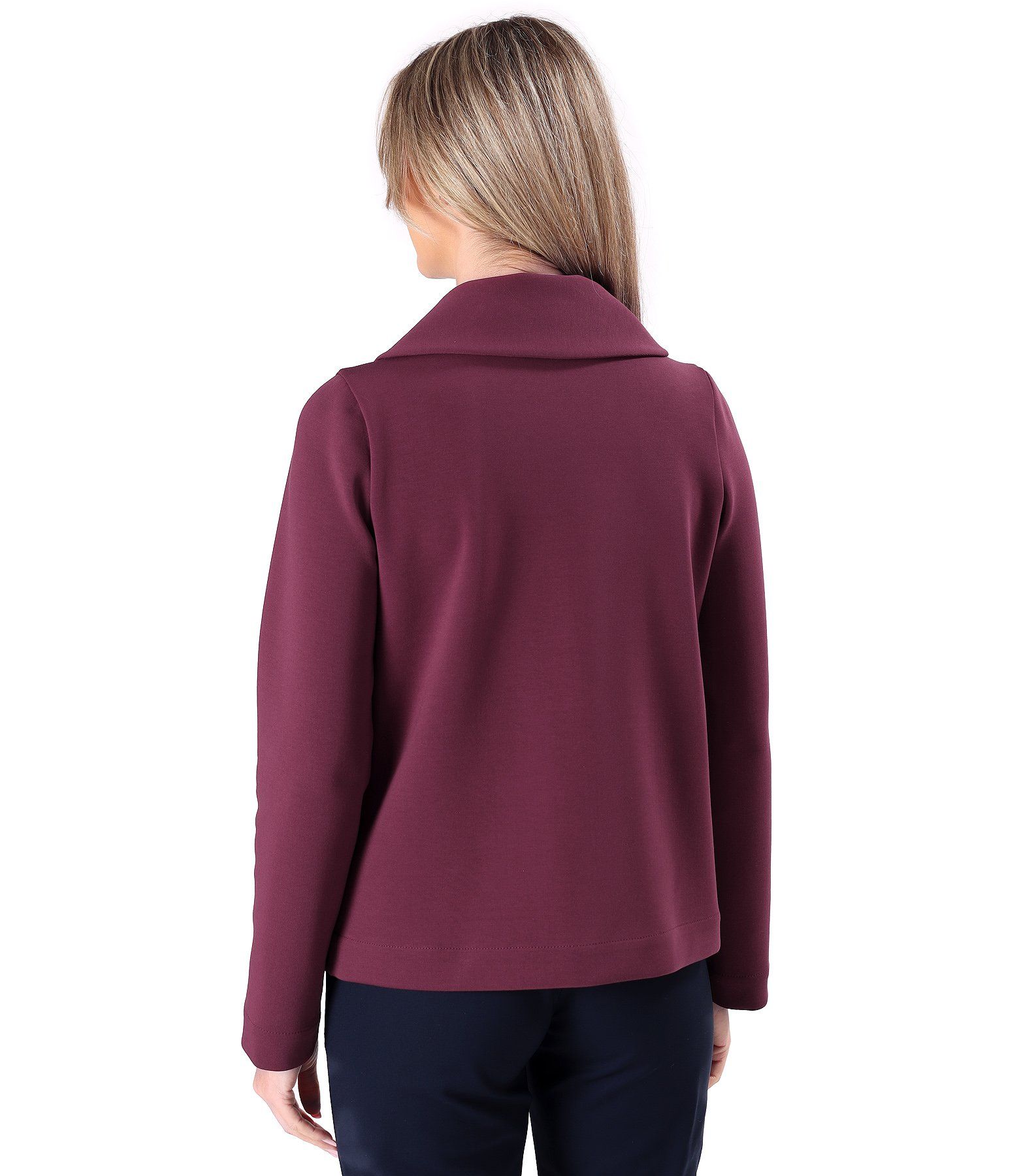 Sacou din stofa plina tip scuba cu bumbac rosu burgundy - YOKKO