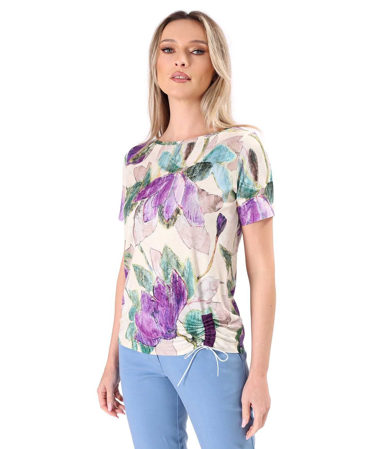 Bluza din jerse elastic cu snur in partea de jos bej - YOKKO