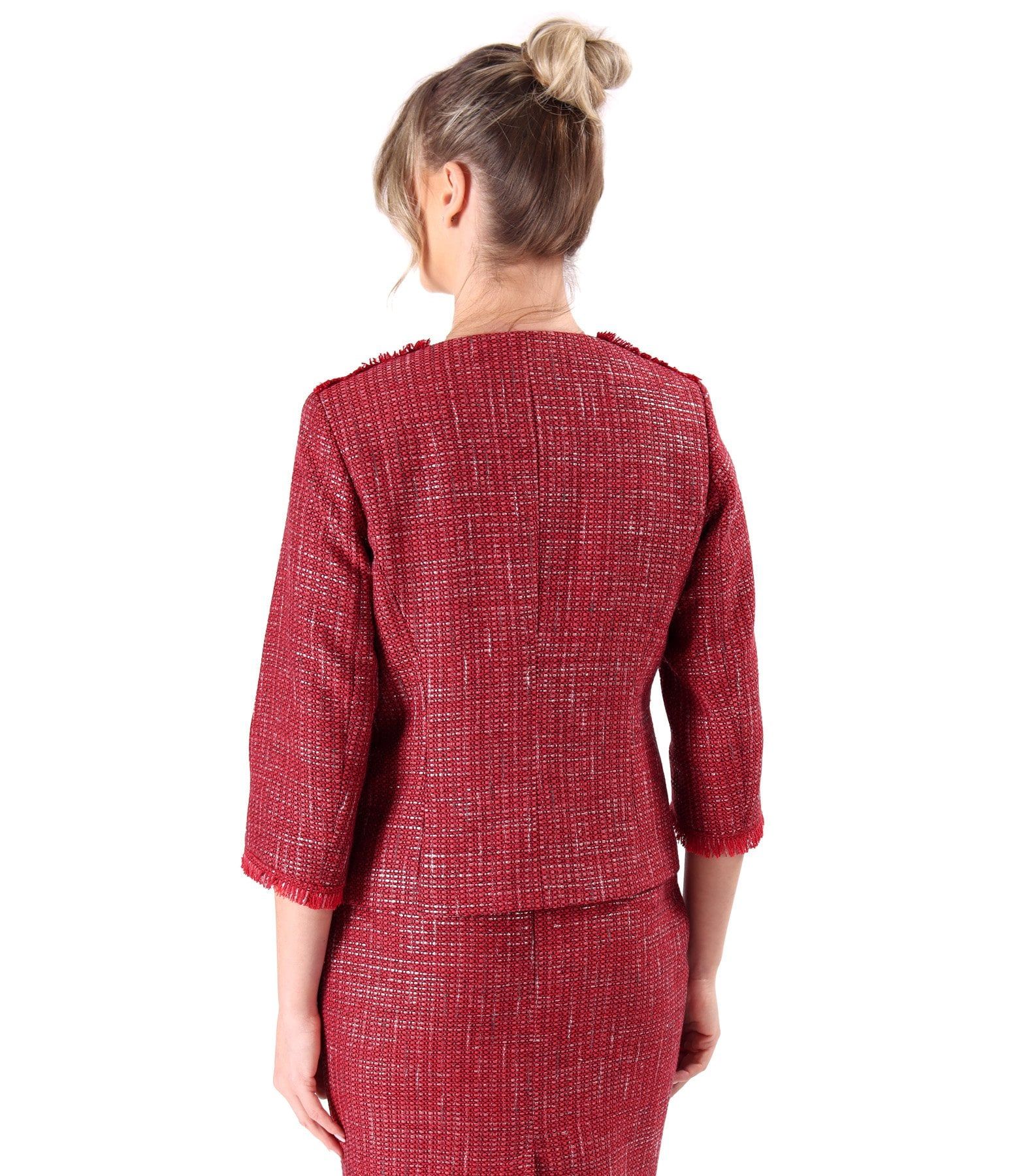 Sacou elegant din bucle cu viscoza si fir argintiu rosu - YOKKO