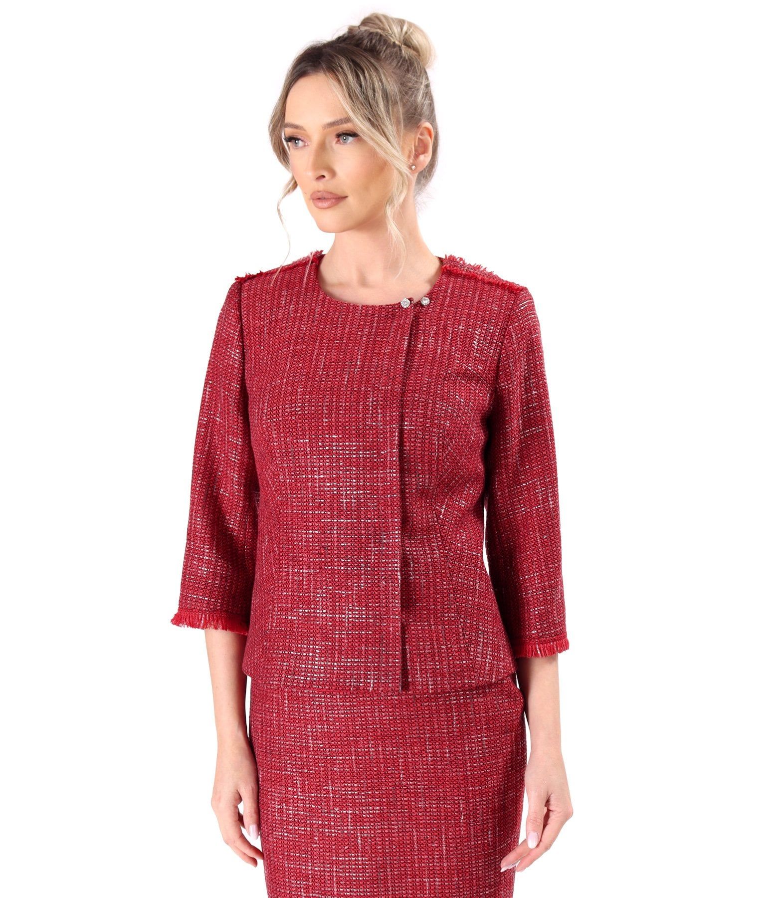 Sacou elegant din bucle cu viscoza si fir argintiu rosu - YOKKO