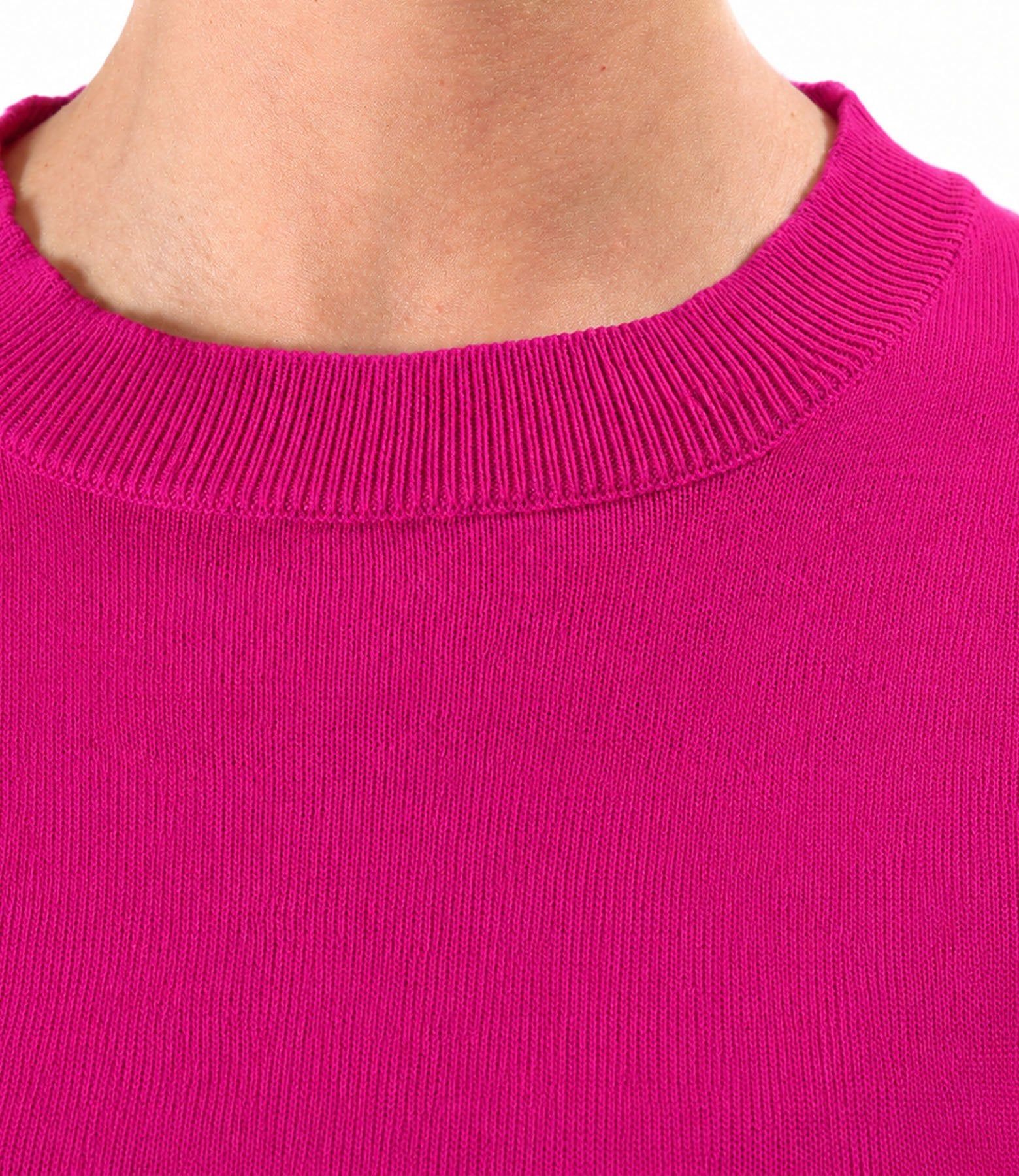 Bluza tricotata fin din bumbac cu maneci scurte ciclamen - YOKKO