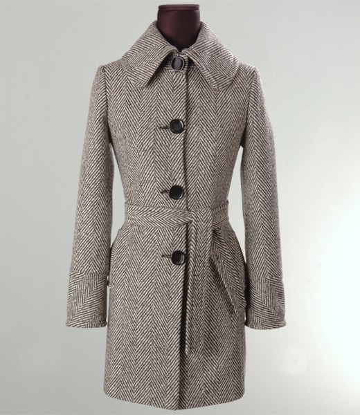 Jacheta stofa lana cu desen bradut mare alb-negru - YOKKO