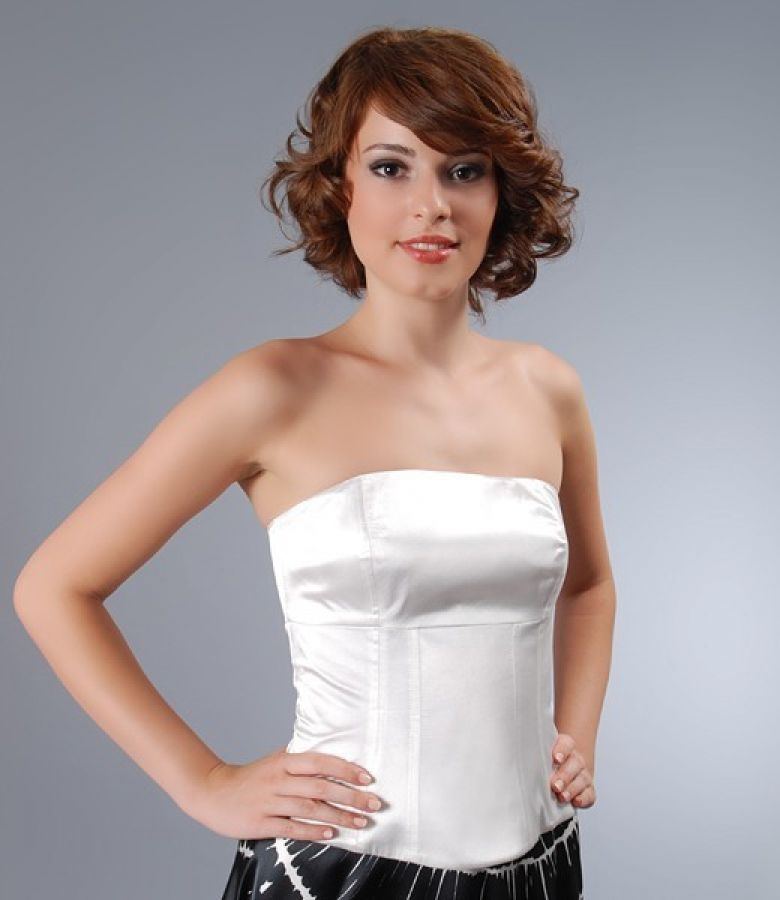 Corset din saten elastic alb alb - YOKKO