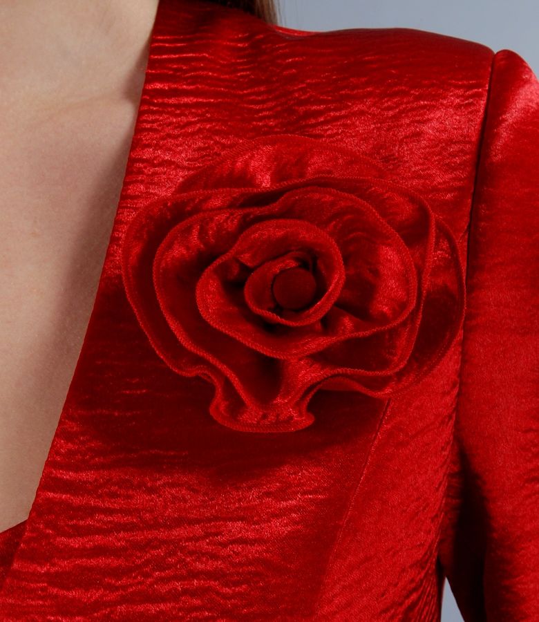 Sacou din saten elastic rosu cu floare rosu - YOKKO