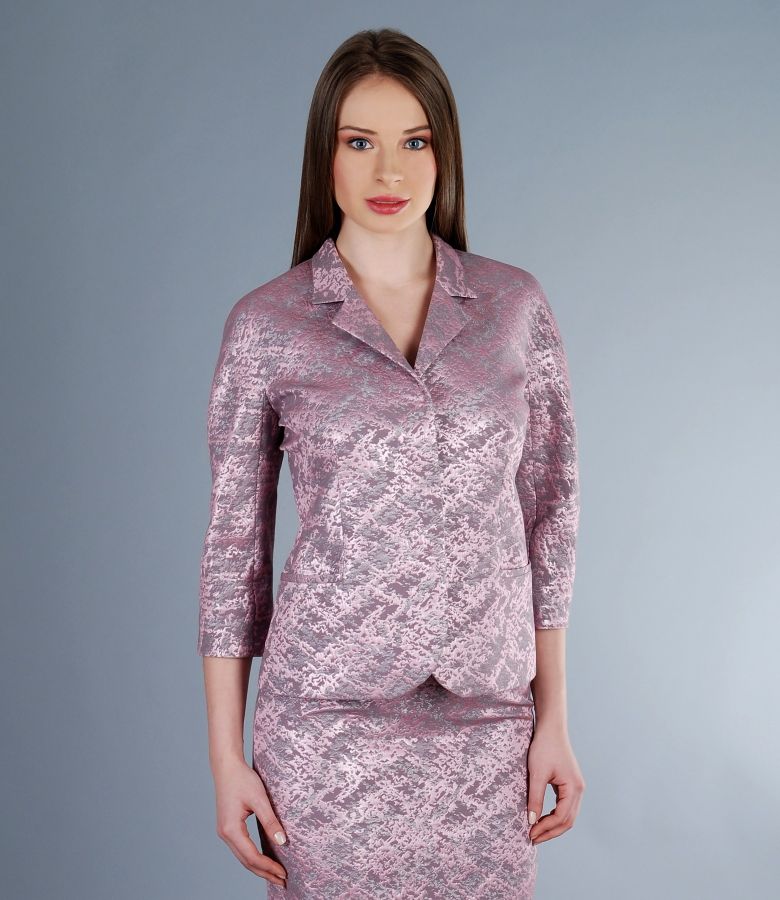 Sacou din brocart de bumbac cu fir metalic roz prafuit - YOKKO