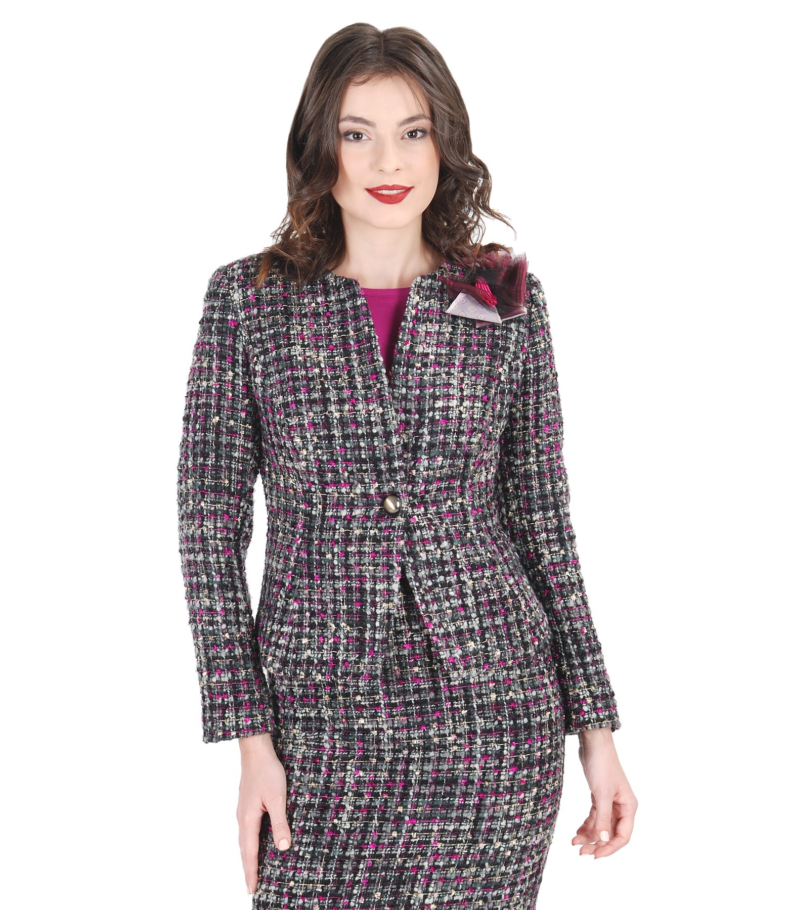 Sacou elegant din bucle multicolor cu lana imprimeu - YOKKO