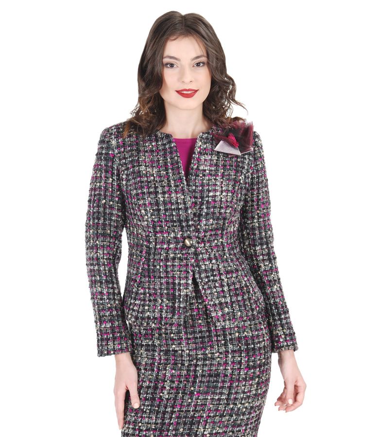 Sacou elegant din bucle multicolor cu lana imprimeu - YOKKO