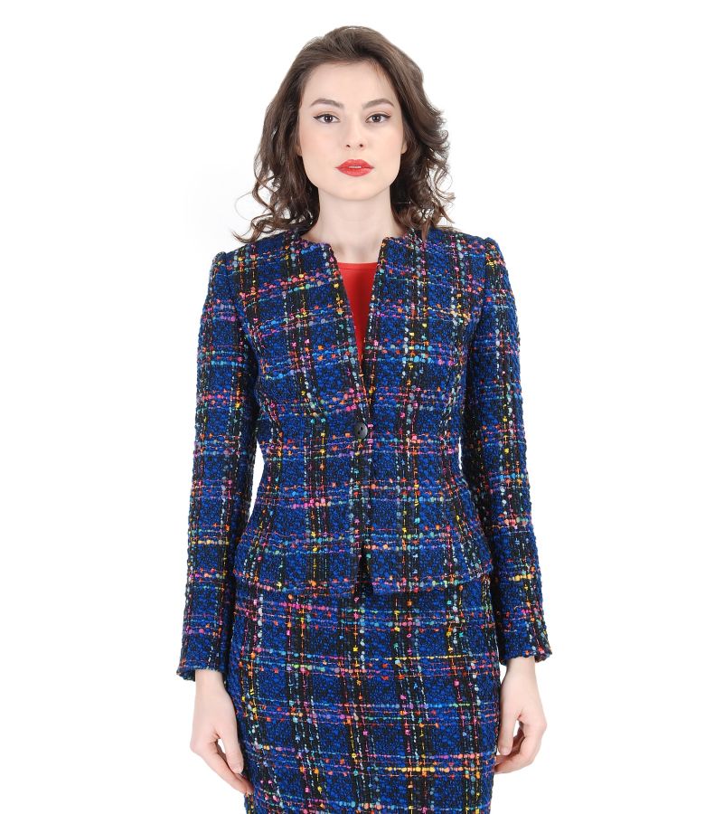 Sacou elegant din bucle multicolor cu lana albastru - YOKKO