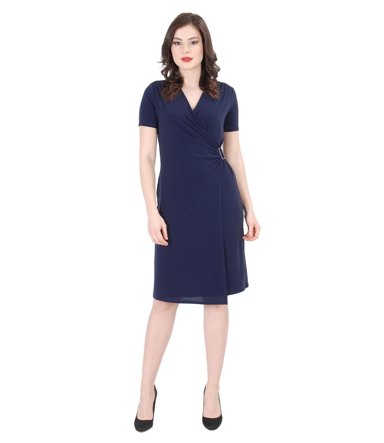 Rochie jerse indigo cu catarama indigo - YOKKO