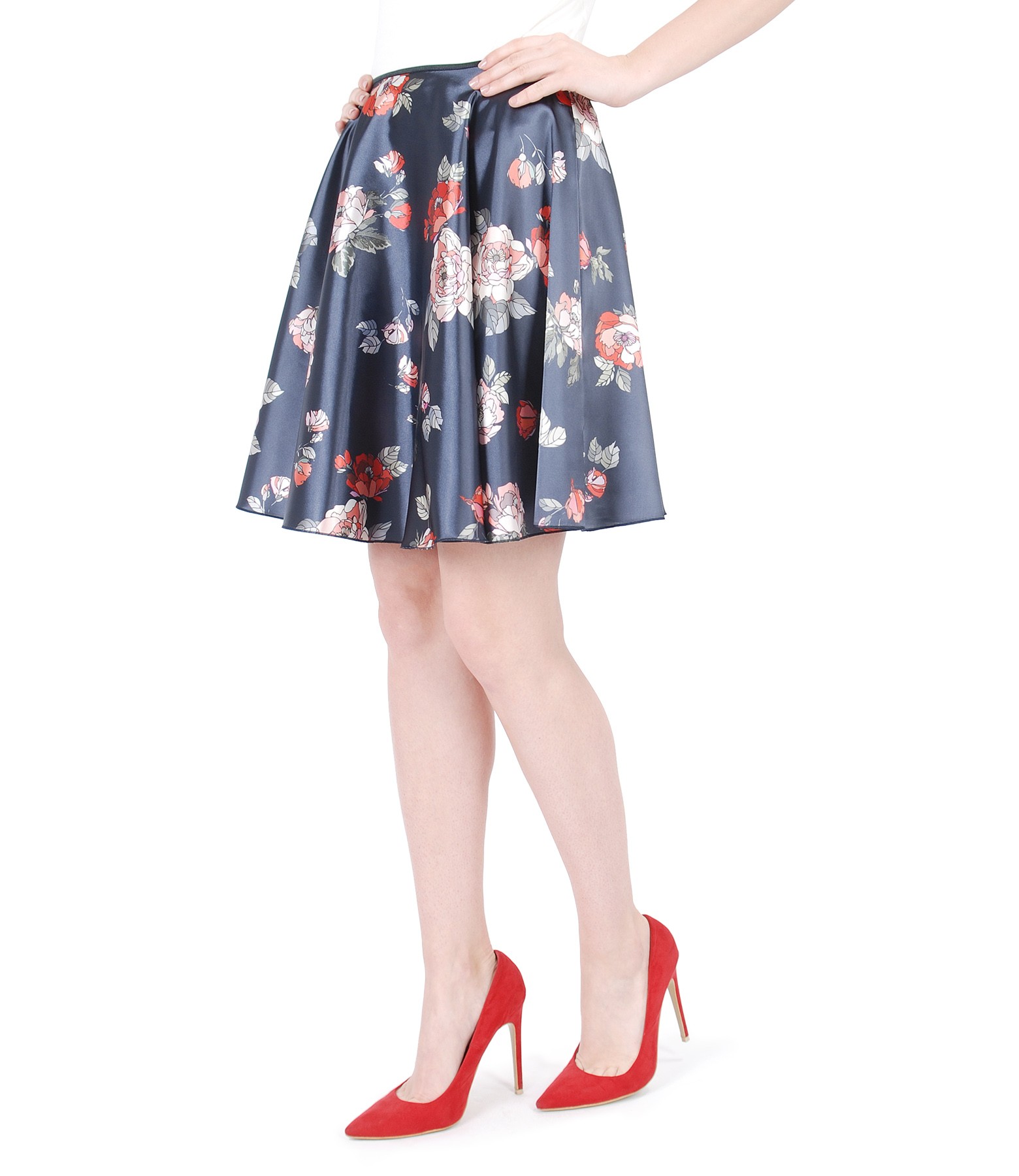 Fusta clos din saten imprimat bleumarin - YOKKO