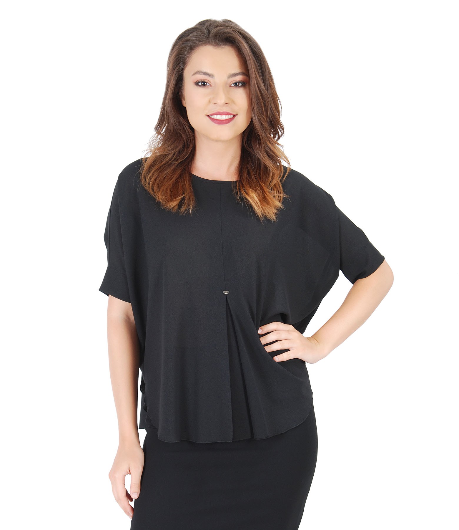 Bluza fluture cu pliuri pe fata negru - YOKKO