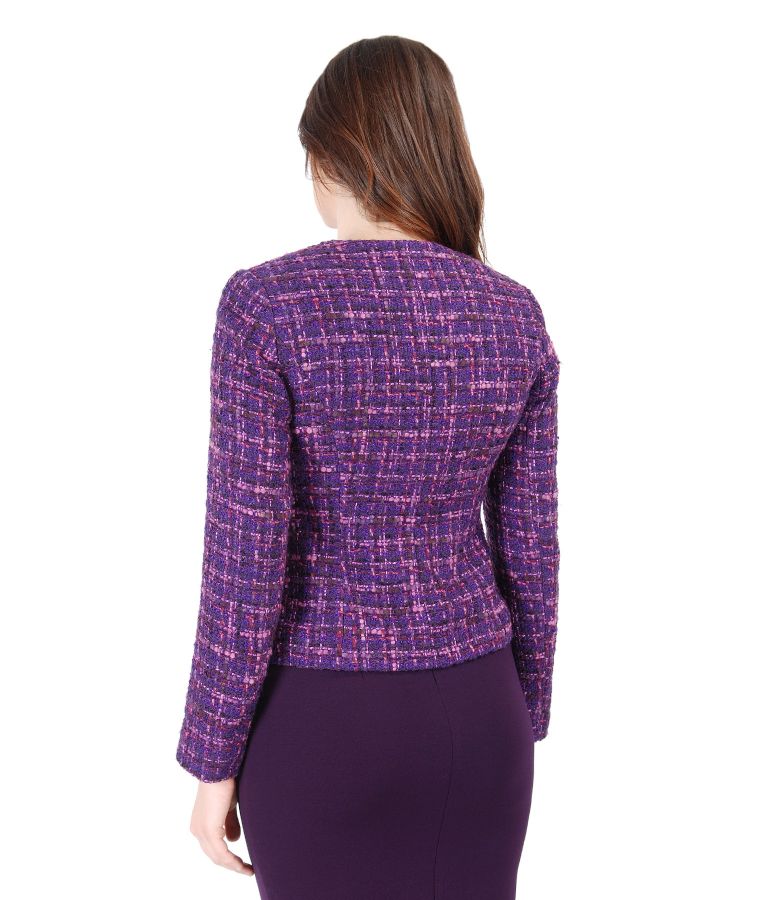 Sacou din bucle multicolor cu bumbac si lana virgina mov - YOKKO