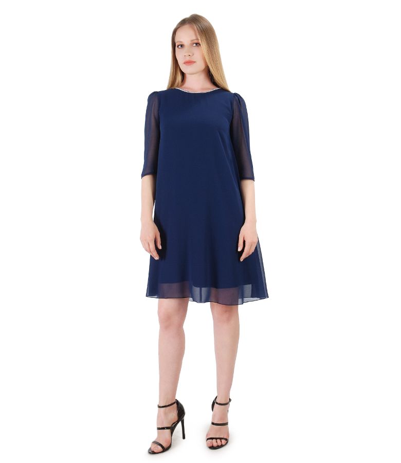 Rochie de seara din voal cu garnitura de cristale bleumarin - YOKKO