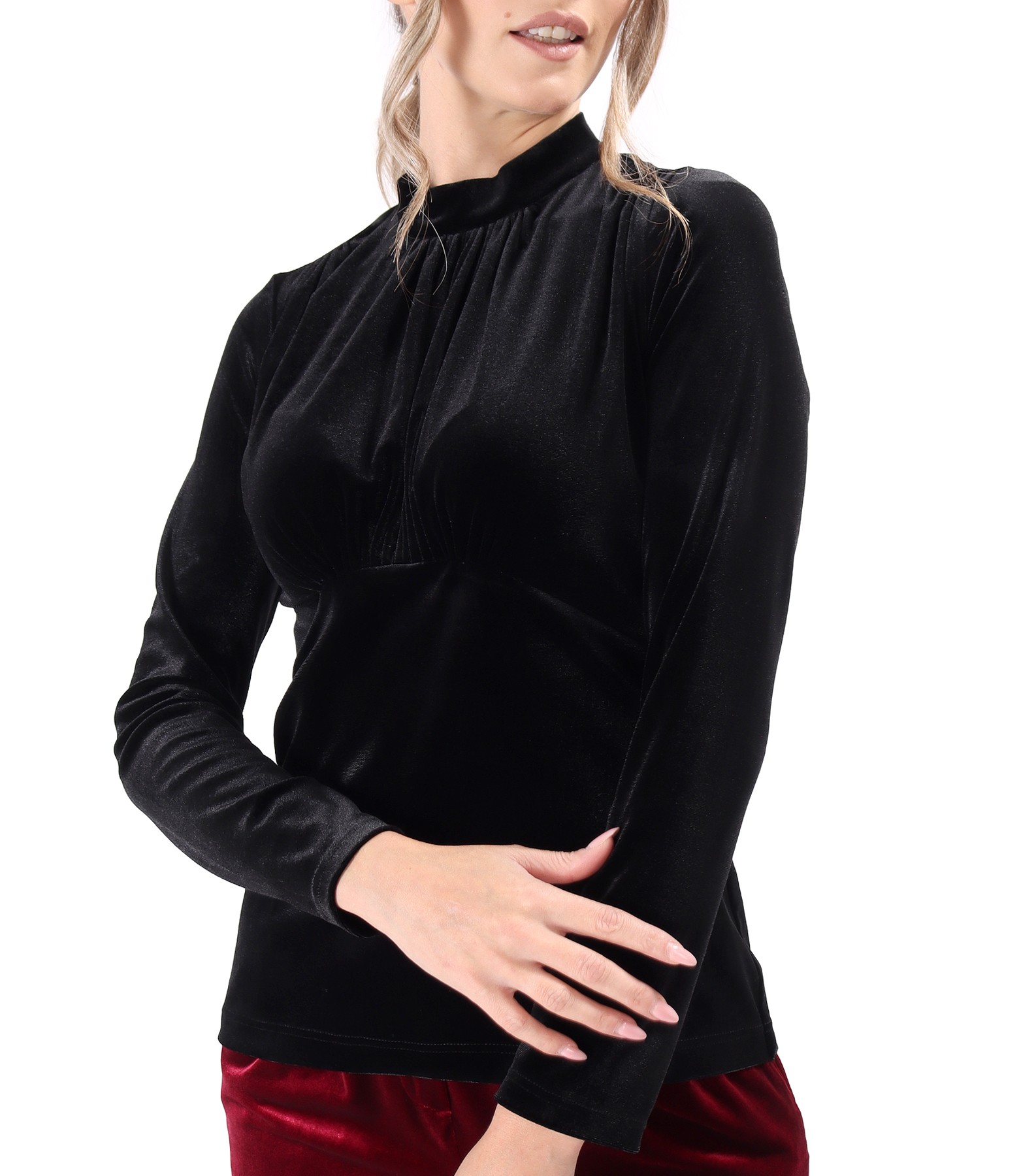 Bluza din catifea elastica neagra negru - YOKKO