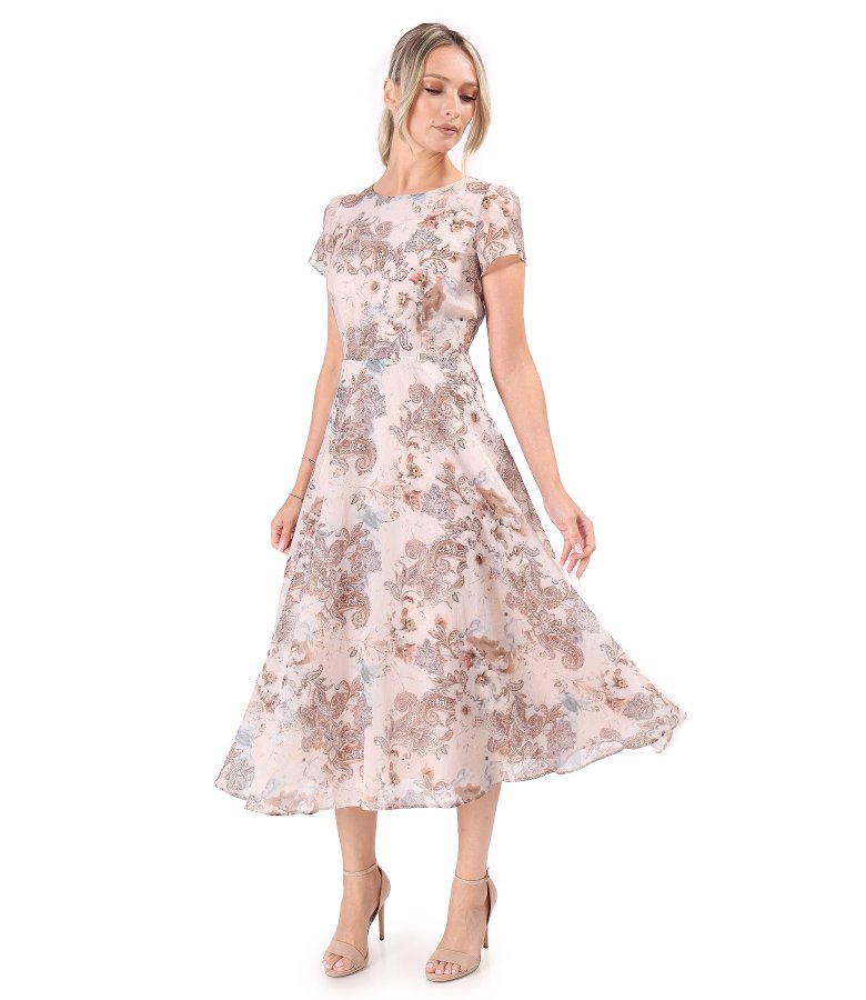 Rochie eleganta cu tencel imprimat cu motive paisley bej - YOKKO